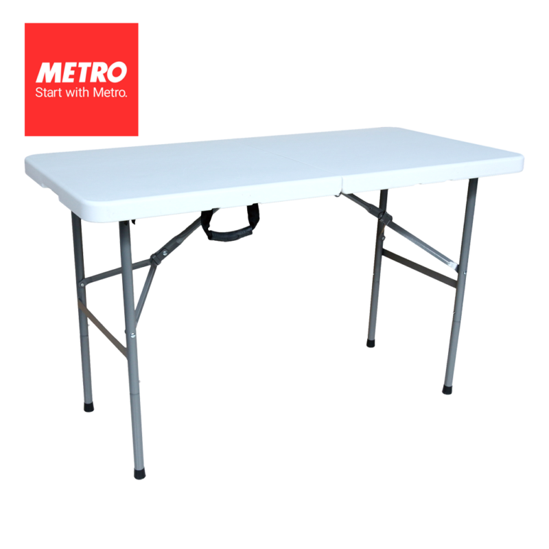 Metro Homewares Table Fold in Half White 4ft Polyethylene & Steel Frame ...