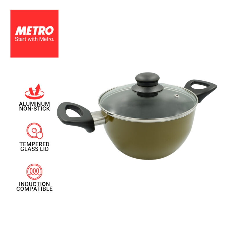 Metro Cookwares Dutch Oven with Glass Lid Aluminum Non Stick Induction ...
