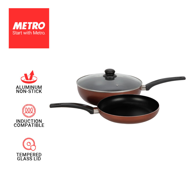 Set of 3pcs Metro Cookwares Wok Pan 28cm & 22cm Aluminum Non Stick ...
