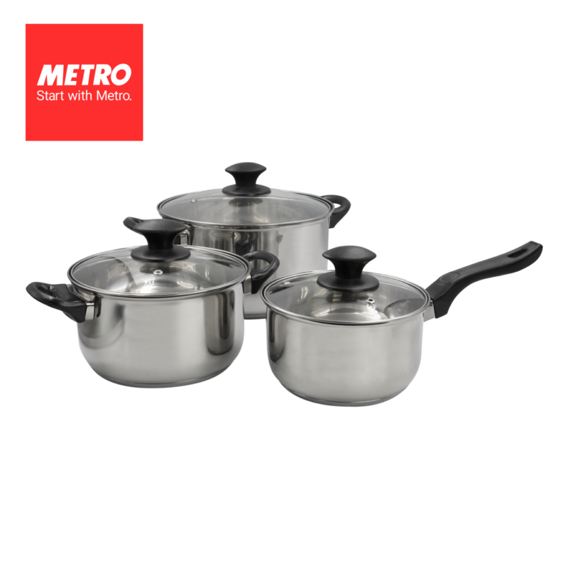 Set of 6pcs Metro Cookwares Sauce Pan, Sauce Pot, Fry Pan & 3pcs Glass ...