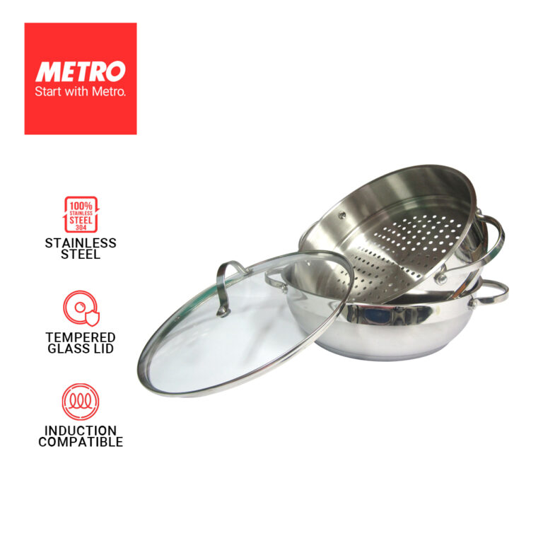 Induction-ready Stainless Steel Low Pot with Steamer