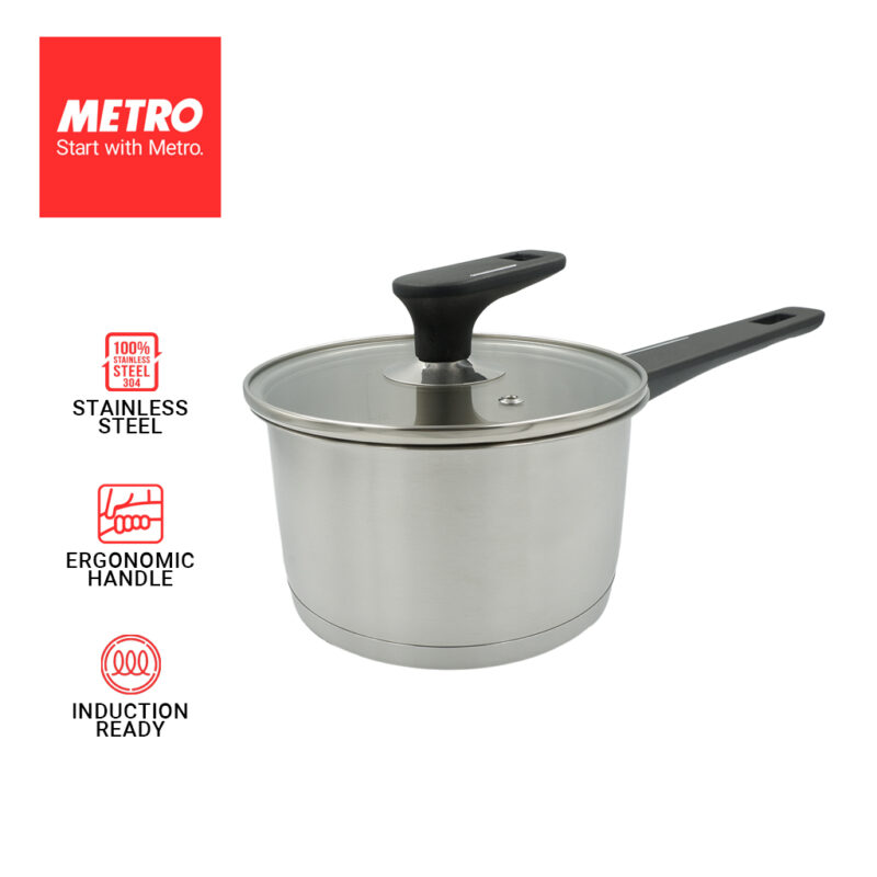 Primera by Metro Cookwares Sauce Pan with Glass Lid 16cm Stainless ...