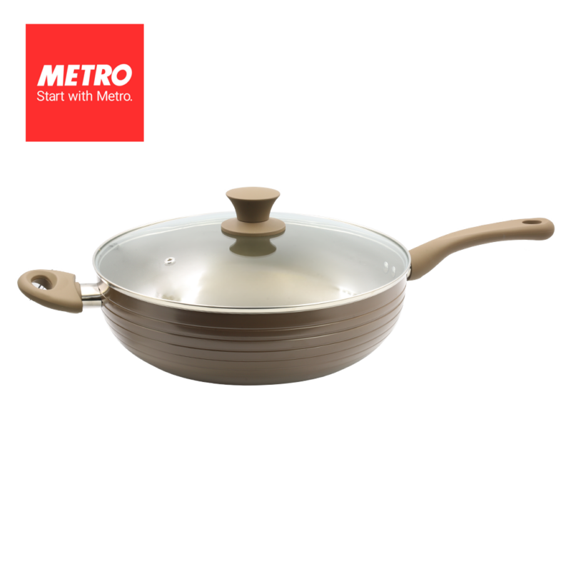 Primera by Metro Cookwares Wok with Glass Lid 30cm Aluminum Non Stick ...