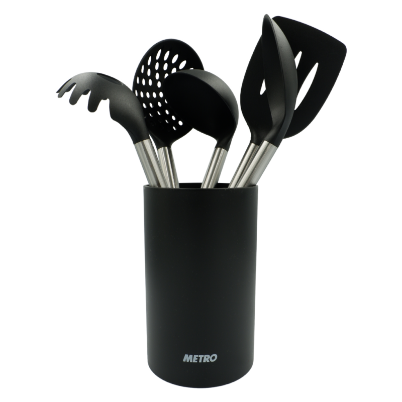 Set of 6pcs Metro Cookwares Kitchen Tool Set Black Nylon with Holder MS ...